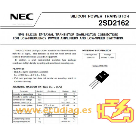 DRIVER NEC D2162 / 2SD2162 POWER TRANSISTOR TO-220 - NEW