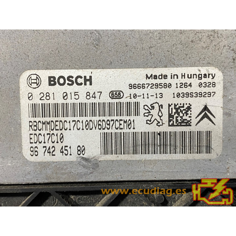 ECU BOSCH EDC17C10-5.10 0281015847 PEUGEOT 207 I (A7) 1.6 HDI 68KW 92CV ...