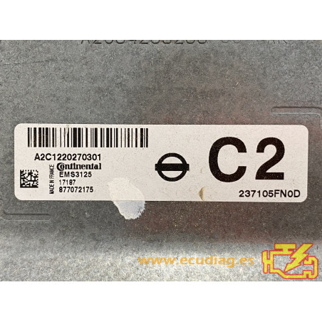ENGINE ECU CONTINENTAL EMS3125 A2C1220270301 NISSAN MICRA V (K14) 0.9i ...