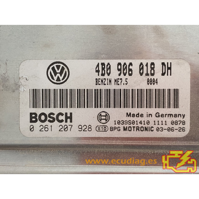 ECU MOTOR BOSCH ME7.5 0261207928 VOLKSWAGEN PASSAT IV (3B) 1.8i L4 20V ...