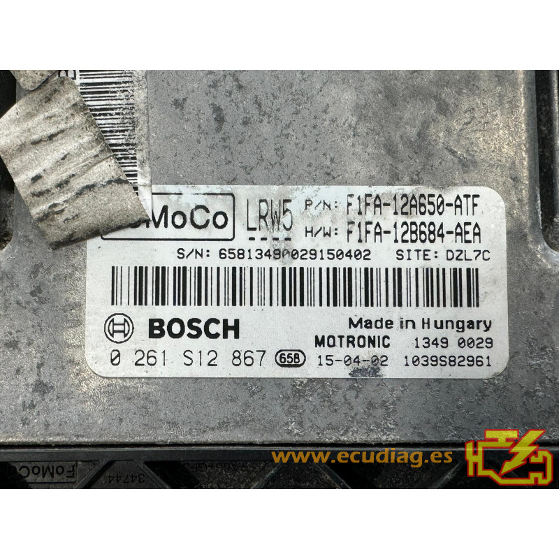 ENGINE ECU BOSCH MED17.0.1 0261S12867 FORD FOCUS III 1.0i ECOBOOST F1FA ...