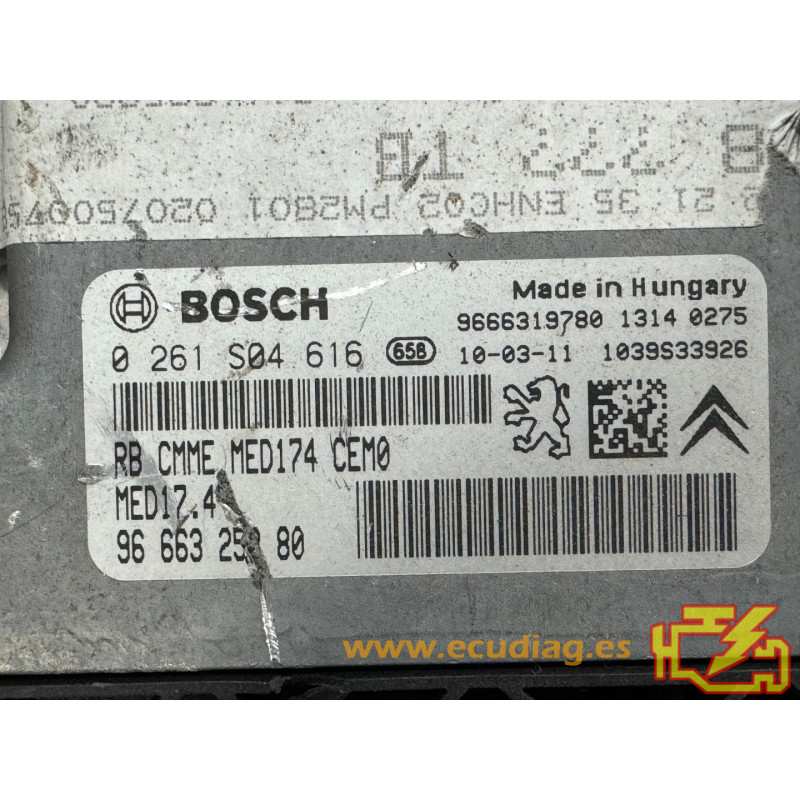 ECU BOSCH MED17.4 0261S04616 PEUGEOT 3008 1.6 THP 156HP 9666325380 / SW 9692192780 - 10SW008839 ...