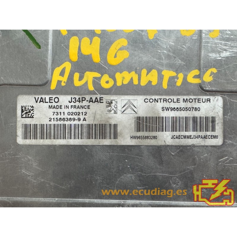 ECU VALEO J34P-AAE 21586389-9A PEUGEOT 1007 1.4i 75CV HW 9655883280 SW ...