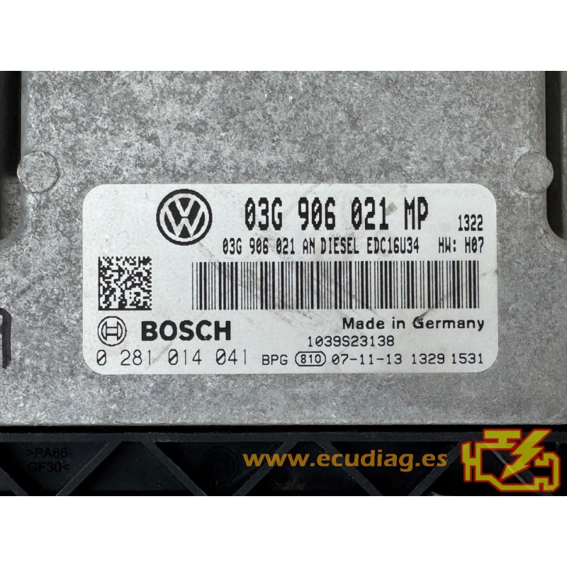 ECU BOSCH EDC16U34-3.41 0281014041 VW TOURAN 2.0 TDI 140HP 03G906021AN ...