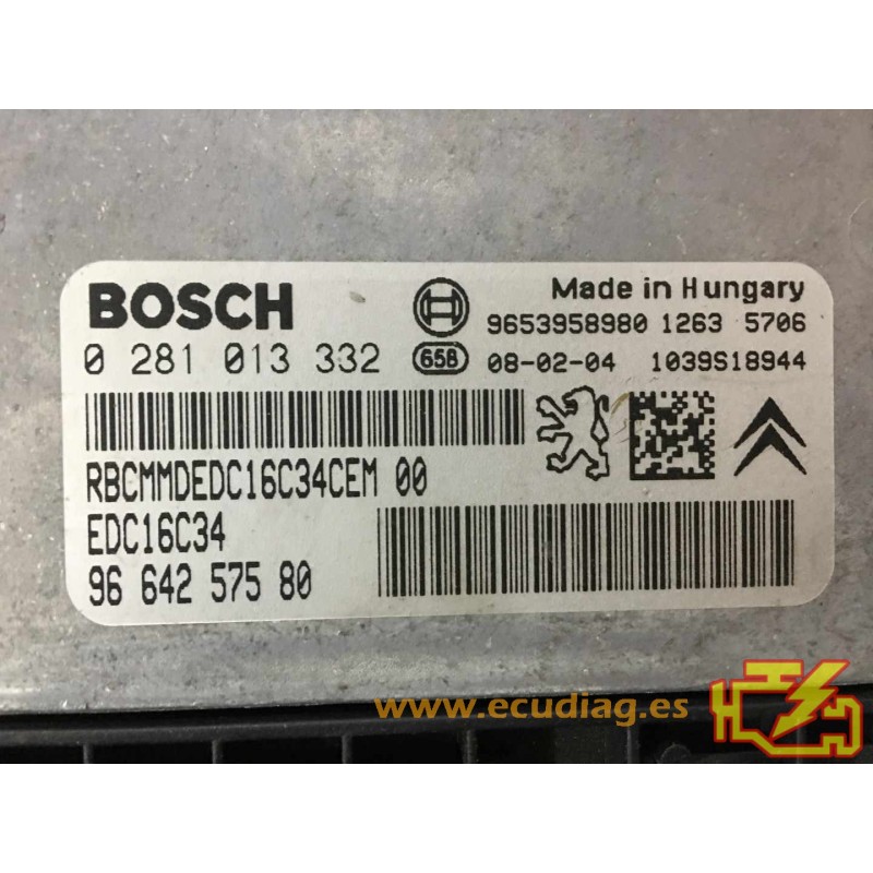 BOSCH EDC16C34-4.11 0281013332 PEUGEOT 308 I 1.6 HDI 110HP 9664257580 ...