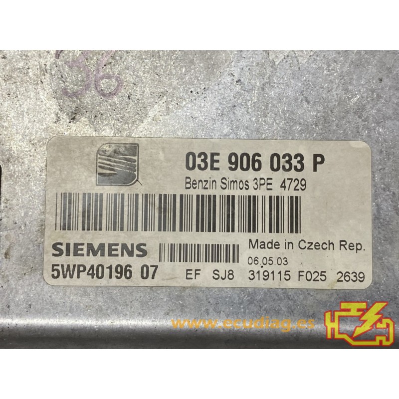 ECU SIEMENS SIMOS 3PE SEAT IBIZA 1.2 5WP4019607 VAG 03E906033P / SW ...