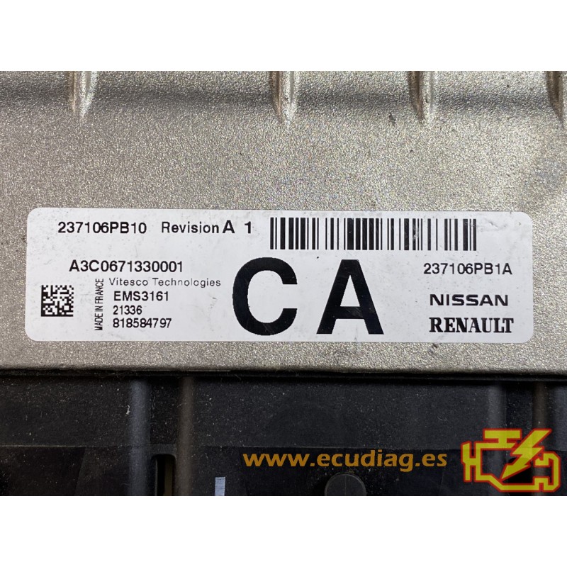 ECU VITESCO EMS3161 A3C0671330001 NISSAN JUKE (F16) 1.0i 84KW 115HP ...